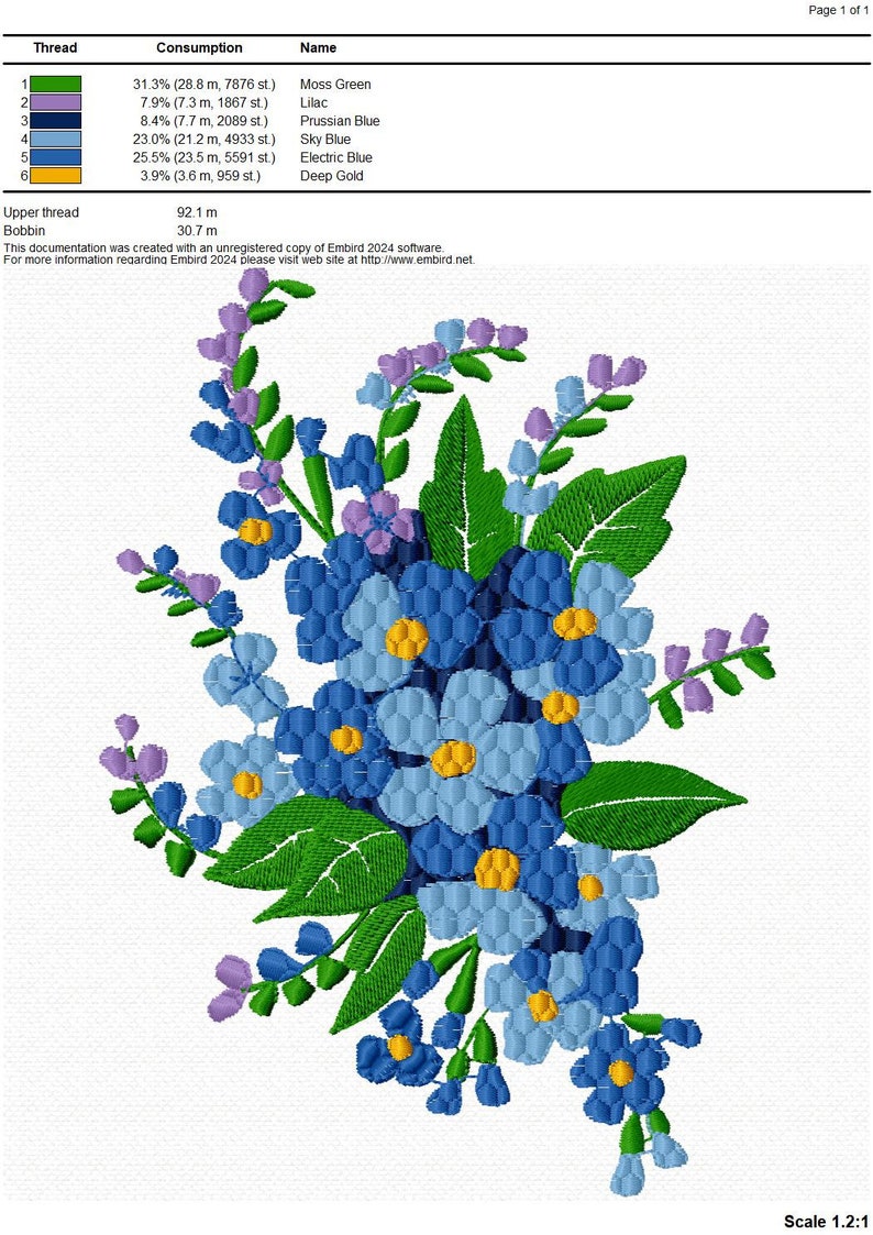 Forget Me Not, Pattern for Machine Embroidery Design, 2 Sizes, Pes, Hus ...