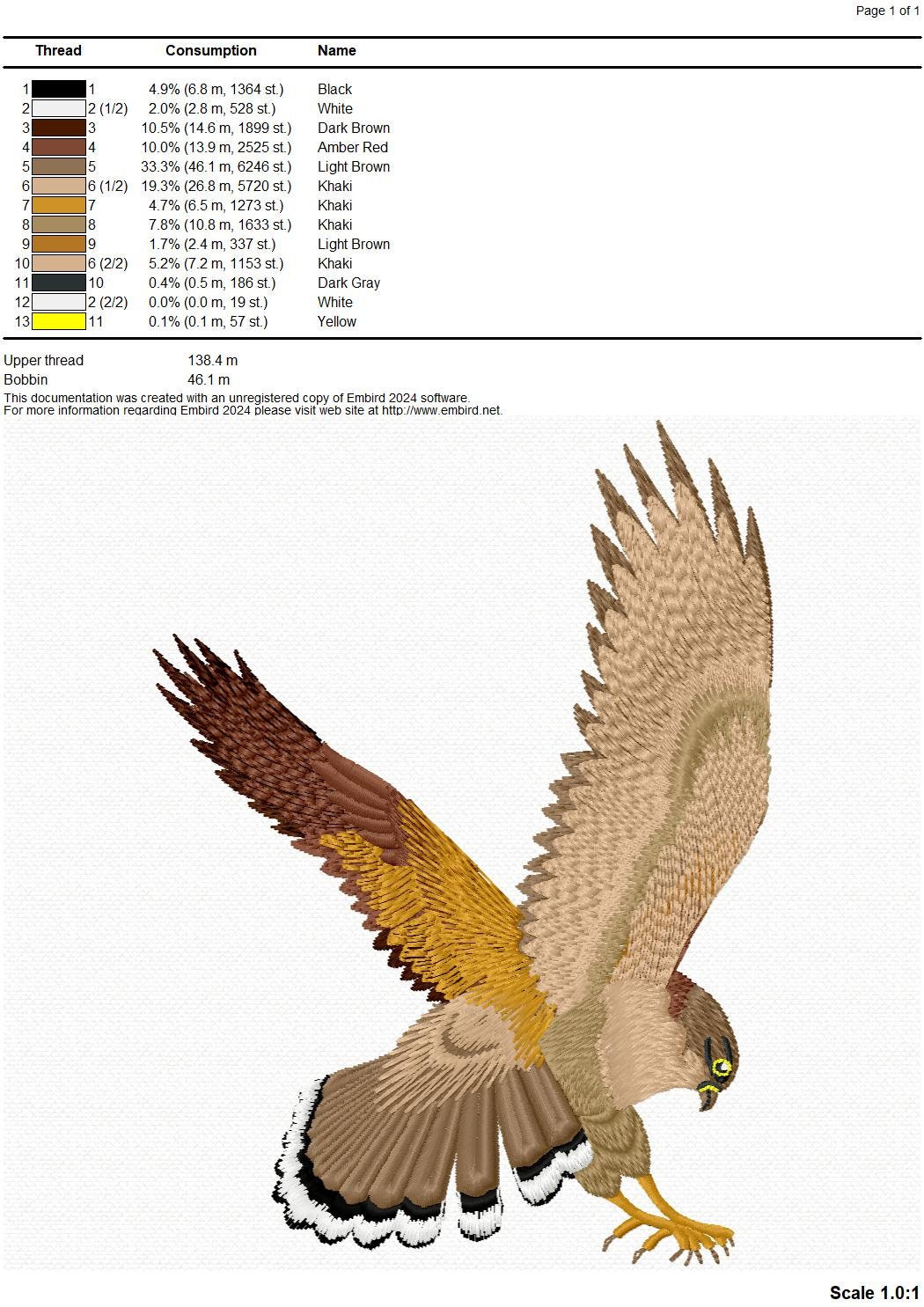 Falcon Bird Design, Pattern for Machine Embroidery Design, 2 Sizes, Pes ...