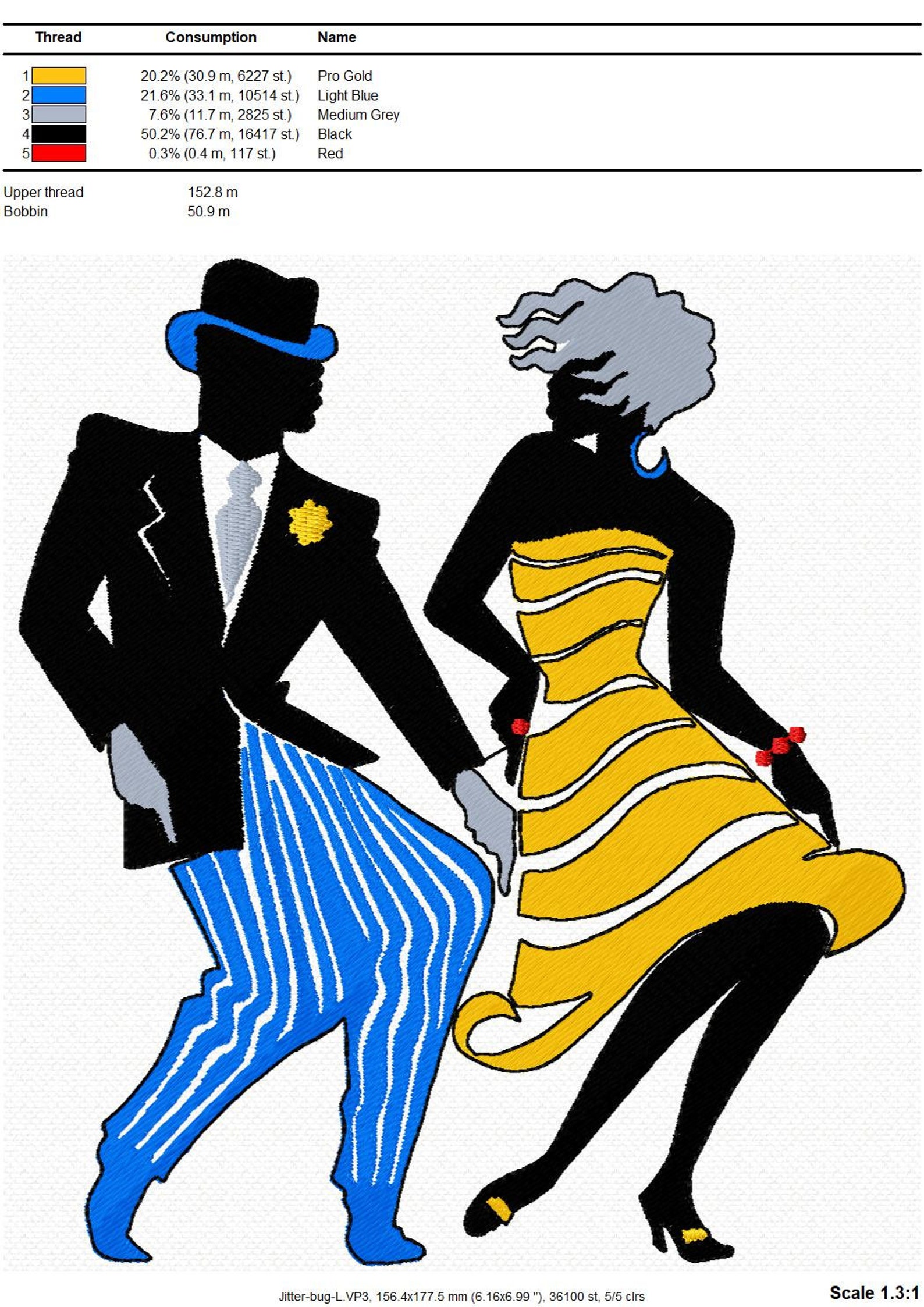 Jitter-bug Dance Design, Pattern for Machine Embroidery Design, 3 Sizes ...