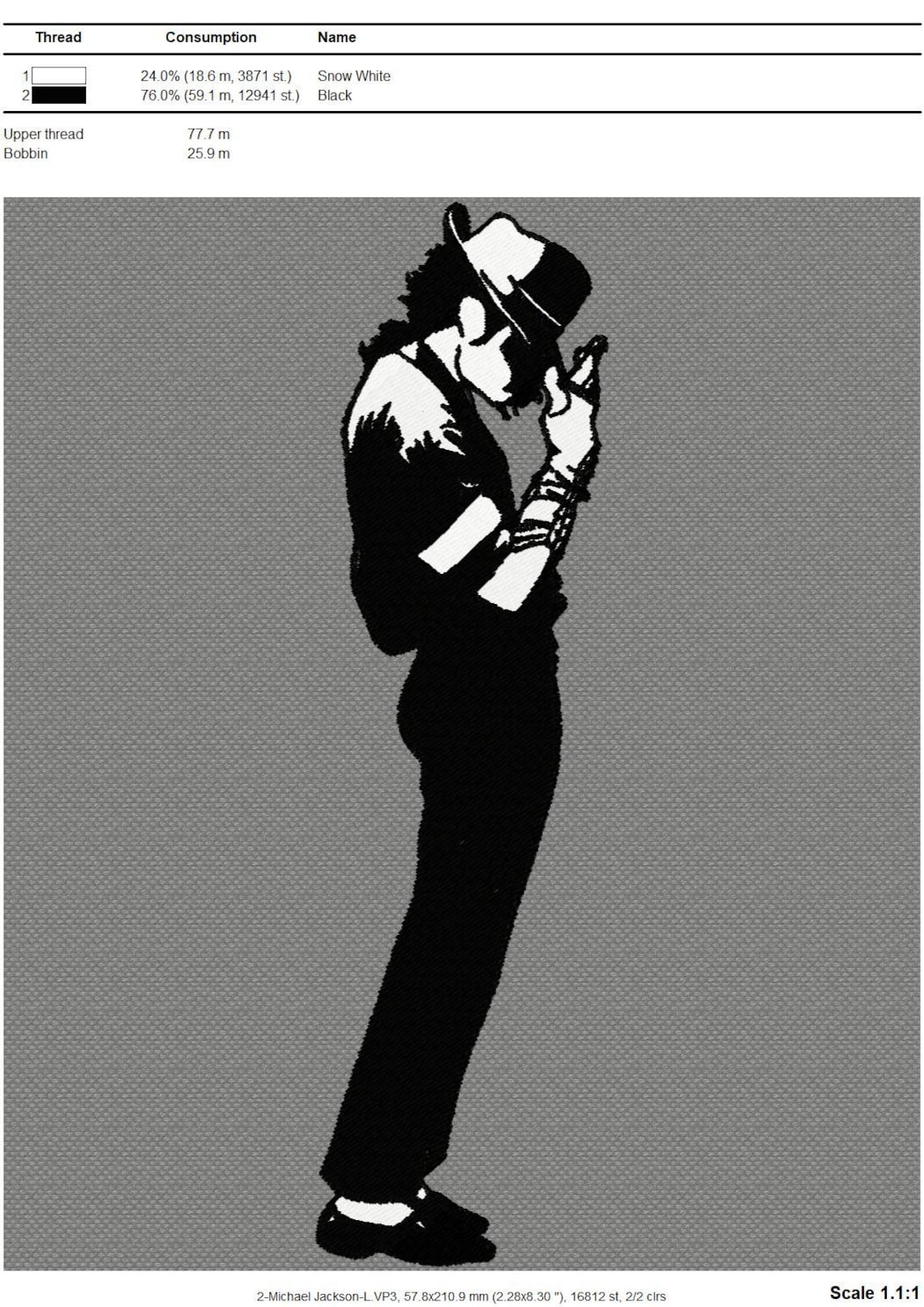 Michael Jackson Design, Pattern for Machine Embroidery Design, 3 Sizes ...
