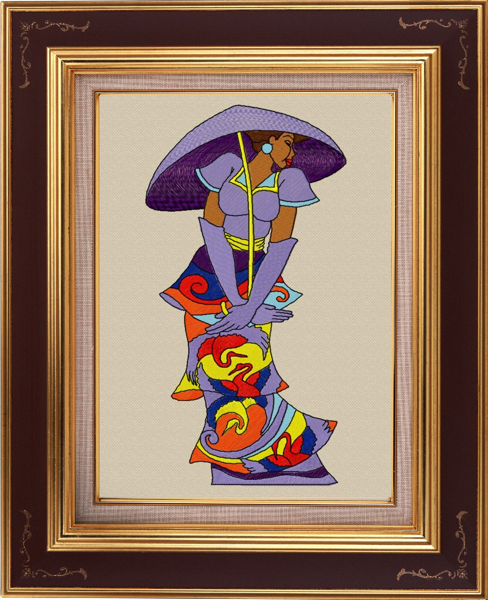 Lady With Purple Umbrella, Pattern for Machine Embroidery Design, 3 ...