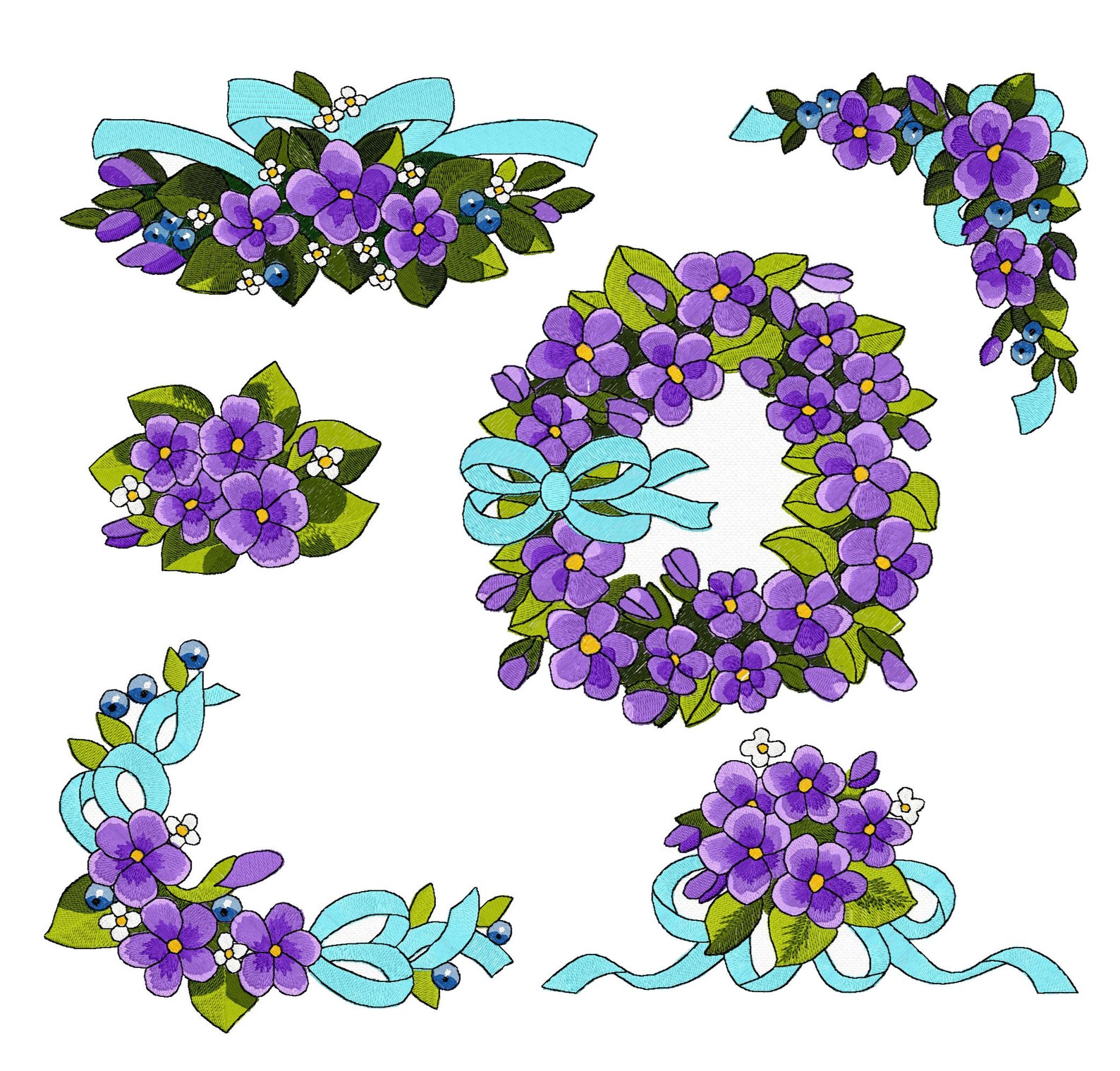 Violets Set-2, Machine Embroidery Design, 2 Designs, 3 Sizes, Pes, Hus ...