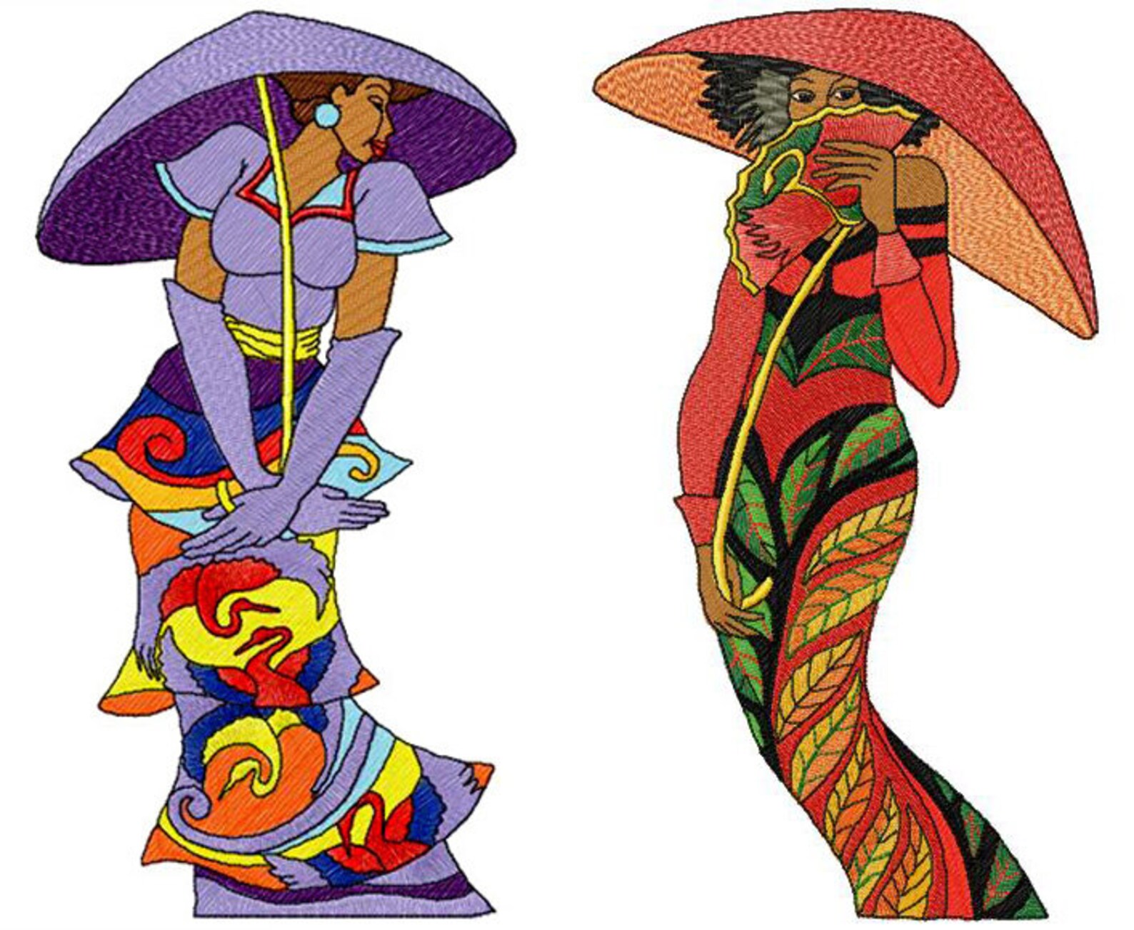 Lady With Purple Umbrella, Pattern for Machine Embroidery Design, 3 ...