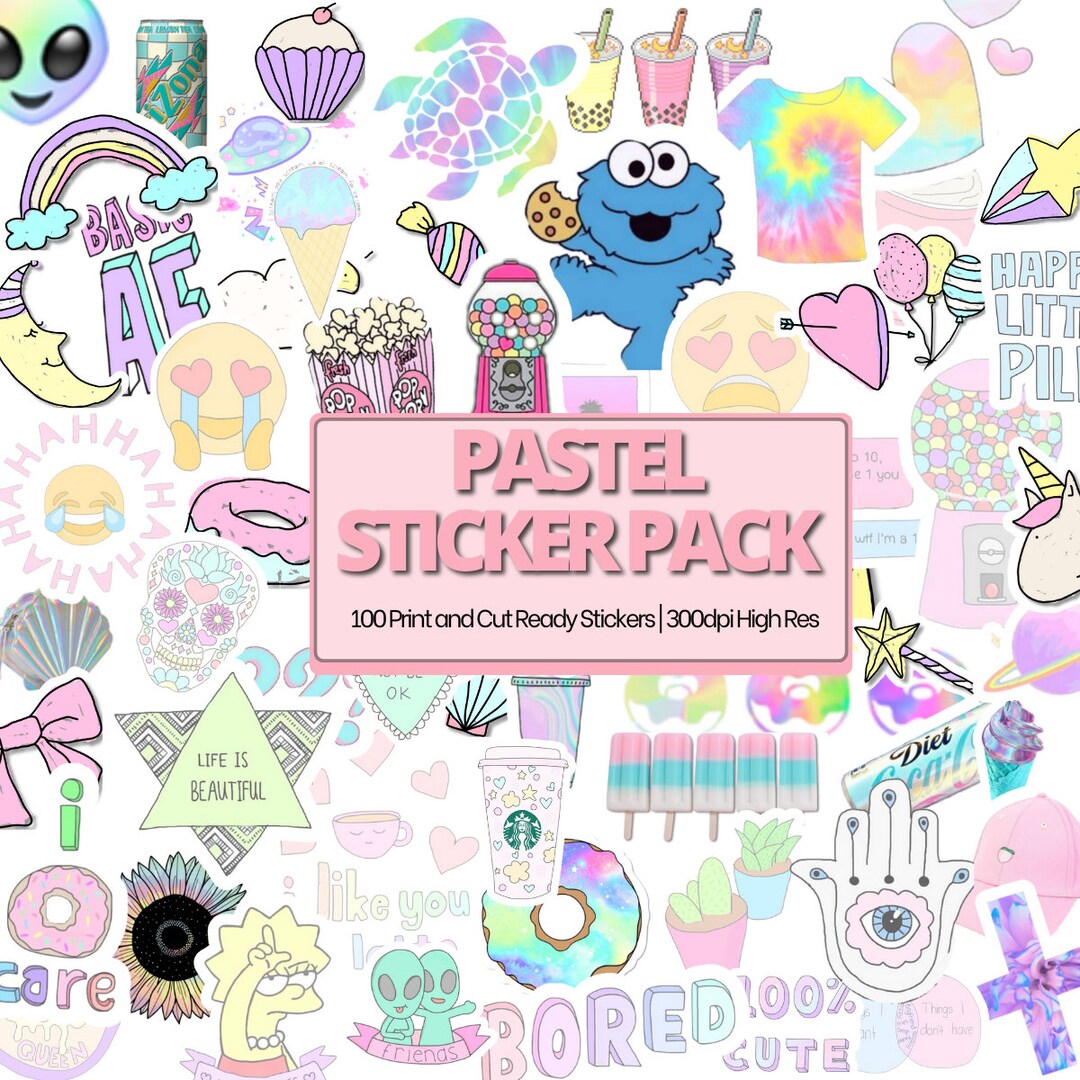 Pastel Themed Aesthetic PNG Sticker Pack - Etsy