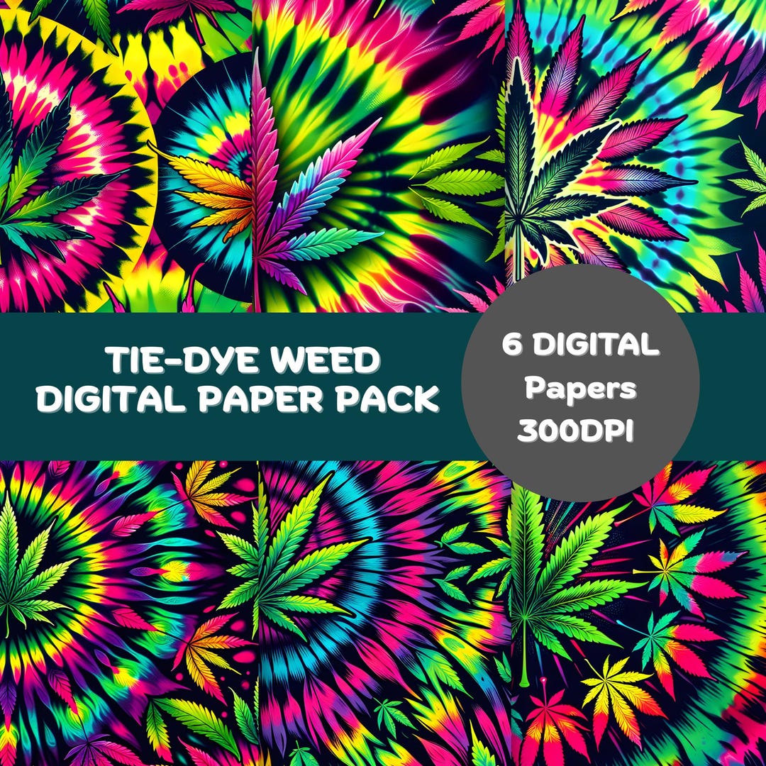 Tie-dye Cannabis Digital Paper Pack – 6 Seamless PNG & JPG Backgrounds ...