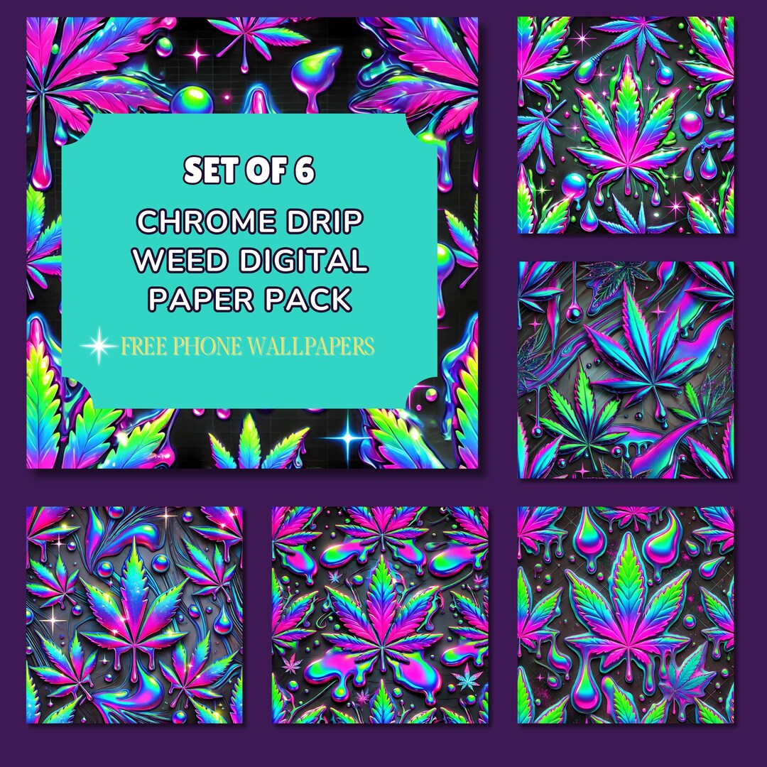 Chrome Drip Weed Digital Paper Pack | Pastel 420 Aesthetic | Bonus ...