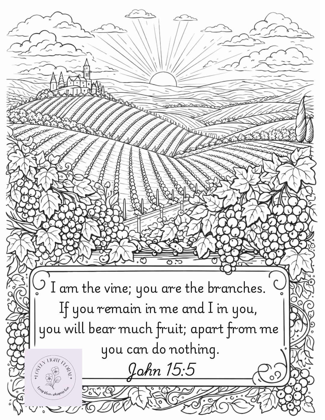 John 15:5 Vineyard Coloring Page | Christian Scripture Art (PDF/JPG ...