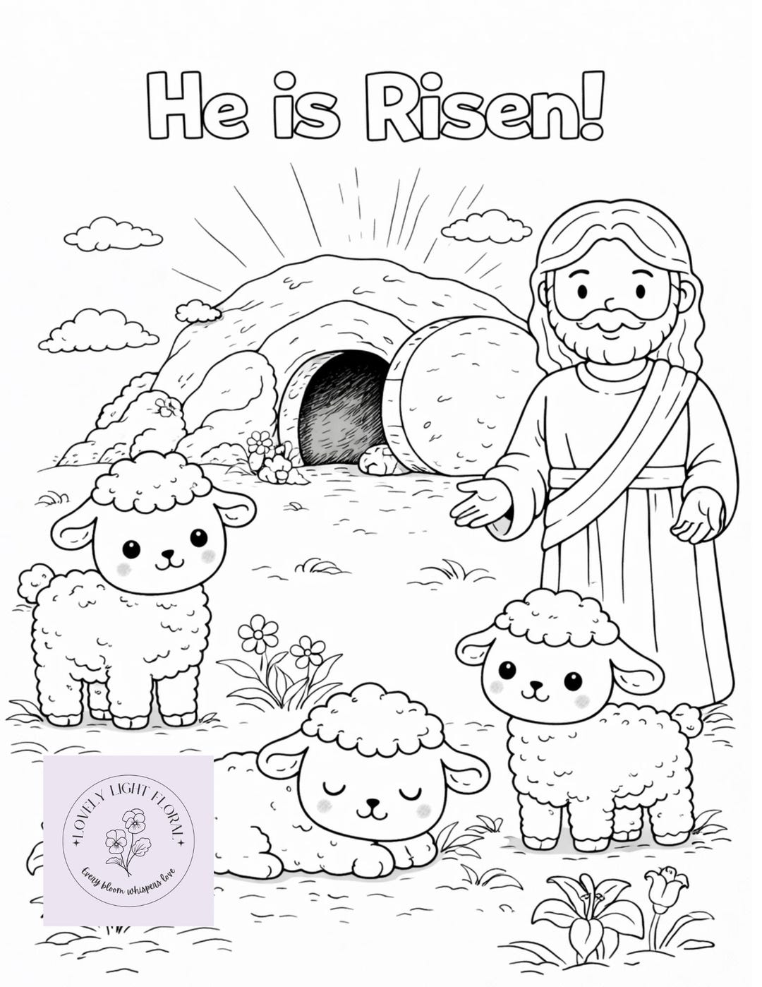 He is Risen Coloring Page – Christian Easter Kids Activity (digital ...