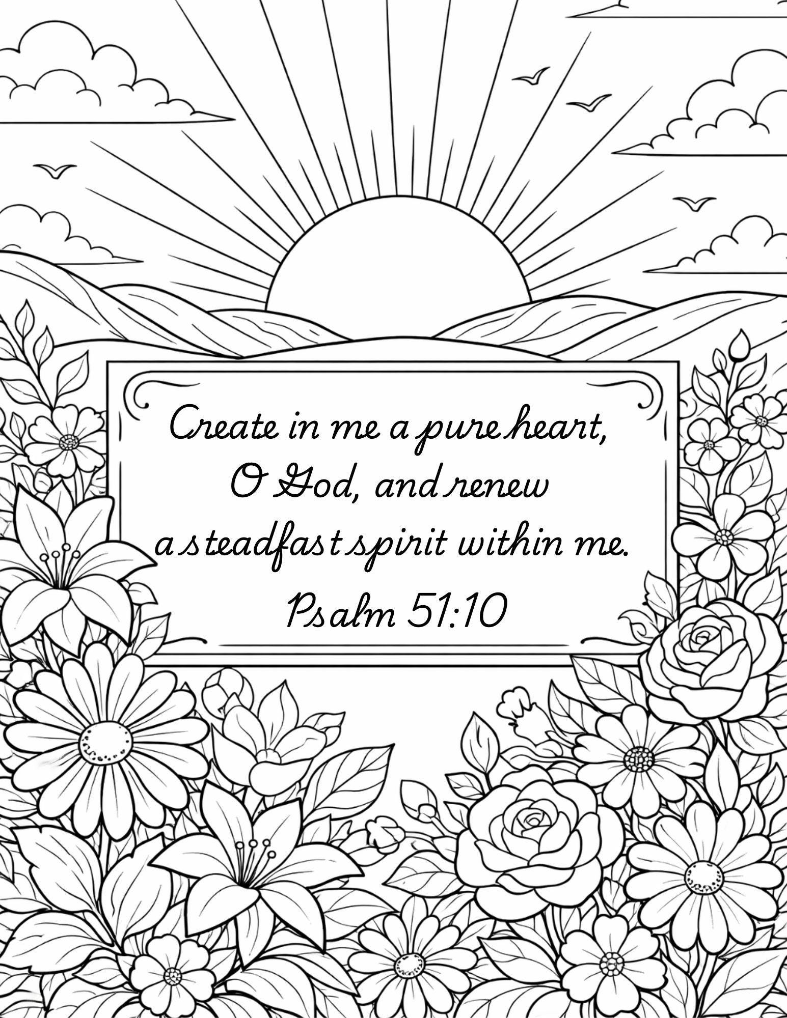 Psalm 51:10 Coloring Page | Christian Scripture Art (PDF Download ) - Etsy