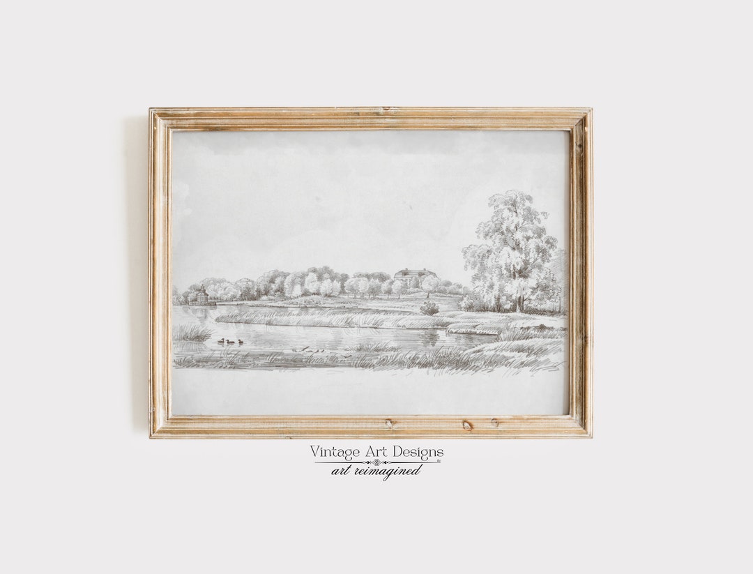 Large Wall Art, Sketch Vintage Art, Antique Drawing, Antique Print ...