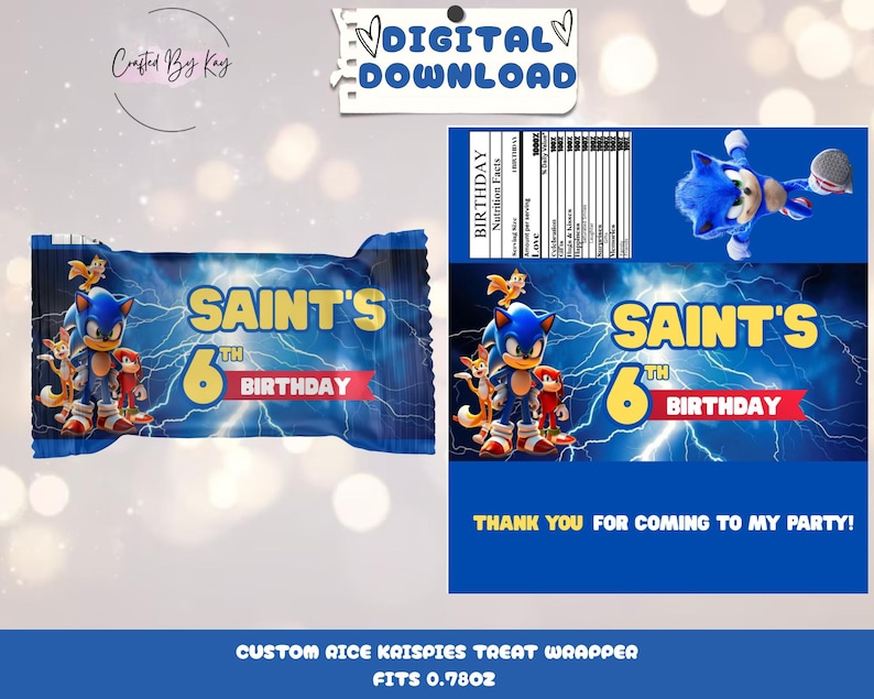 DIGITAL FILE- Sonic, Sonic Favors, Sonic Birthday, Sonic Party, Sonic ...