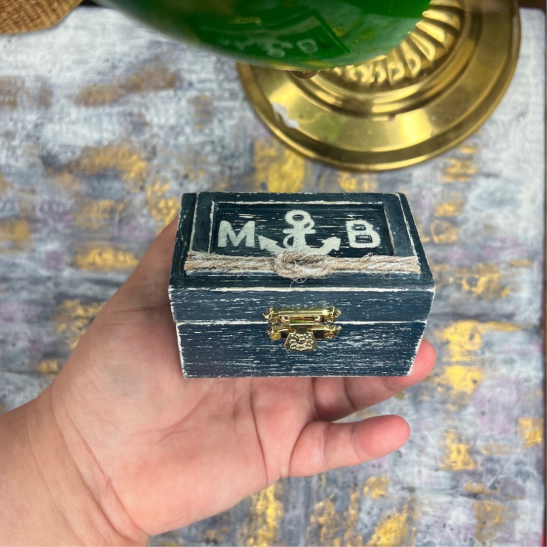 Personalized Nautical Anchor Ring Box: Rustic Beach Wedding Ring Holder ...