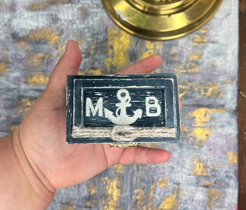 Personalized Nautical Anchor Ring Box: Rustic Beach Wedding Ring Holder ...