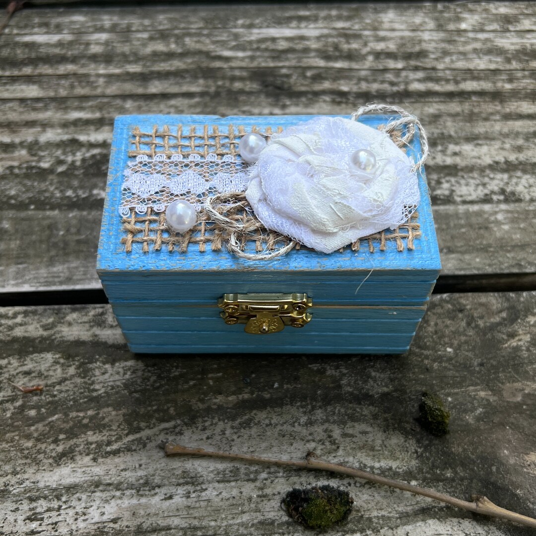 Rustic Blue Ring Box: Boho Lace Wedding Ring Holder - Etsy