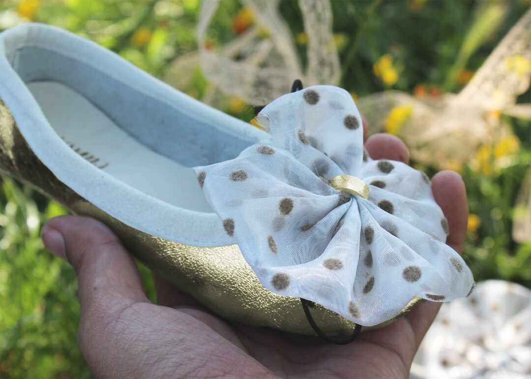 Adorable Girl's Leather Ballet Slippers in Dore Complete With Tulle Bag ...