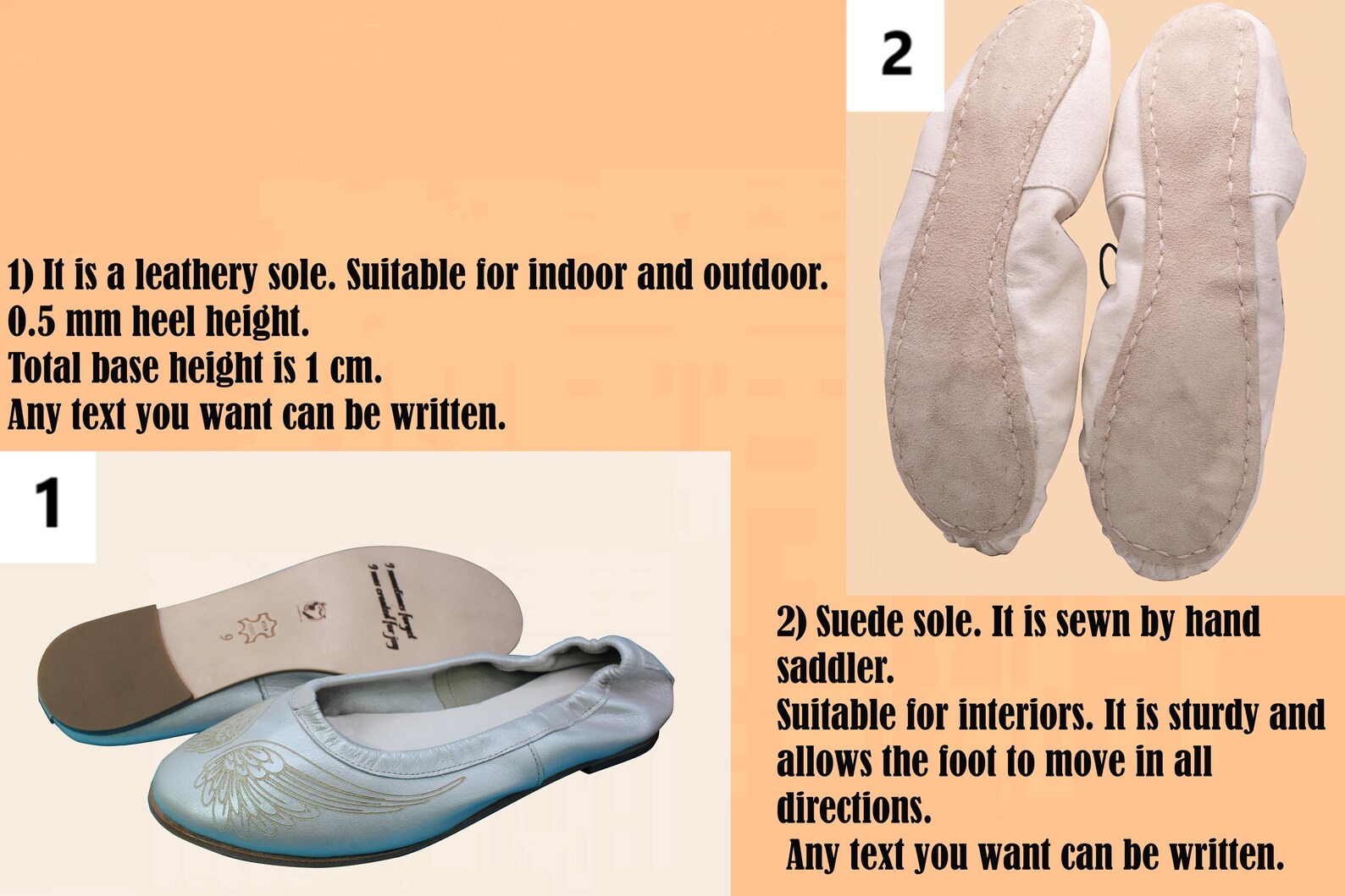 Handcrafted Leather Ballet Slippers With Elegant Wing Design – Soft and ...