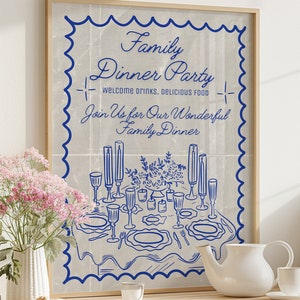 Hand Drawn Dinner Party Print: Retro Kitchen Illustration (digital ...