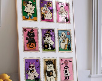 Halloween Gallery Wall Set of 10 Prints, Cute Ghost Wall Art, Halloween ...