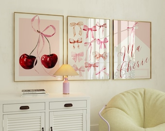 Cherry Print, Trendy Wall Art, Printable Feminine Poster, Coquette BLUE ...