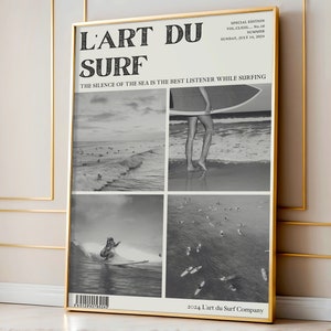 Surf Wall Art Surfer Girl Print Black and White Coastal Surf Magazine ...