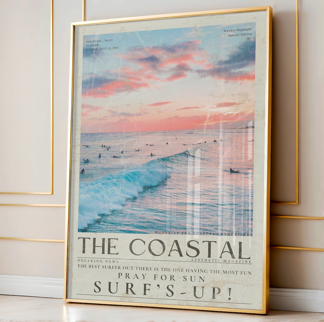Vintage Surf Newspaper Print: Coastal Sunset Wall Art (digital Download ...