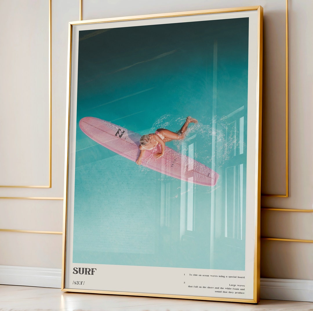Surf Definition Wall Art, Coastal Surf up Print, Chic Pink Surf Board ...