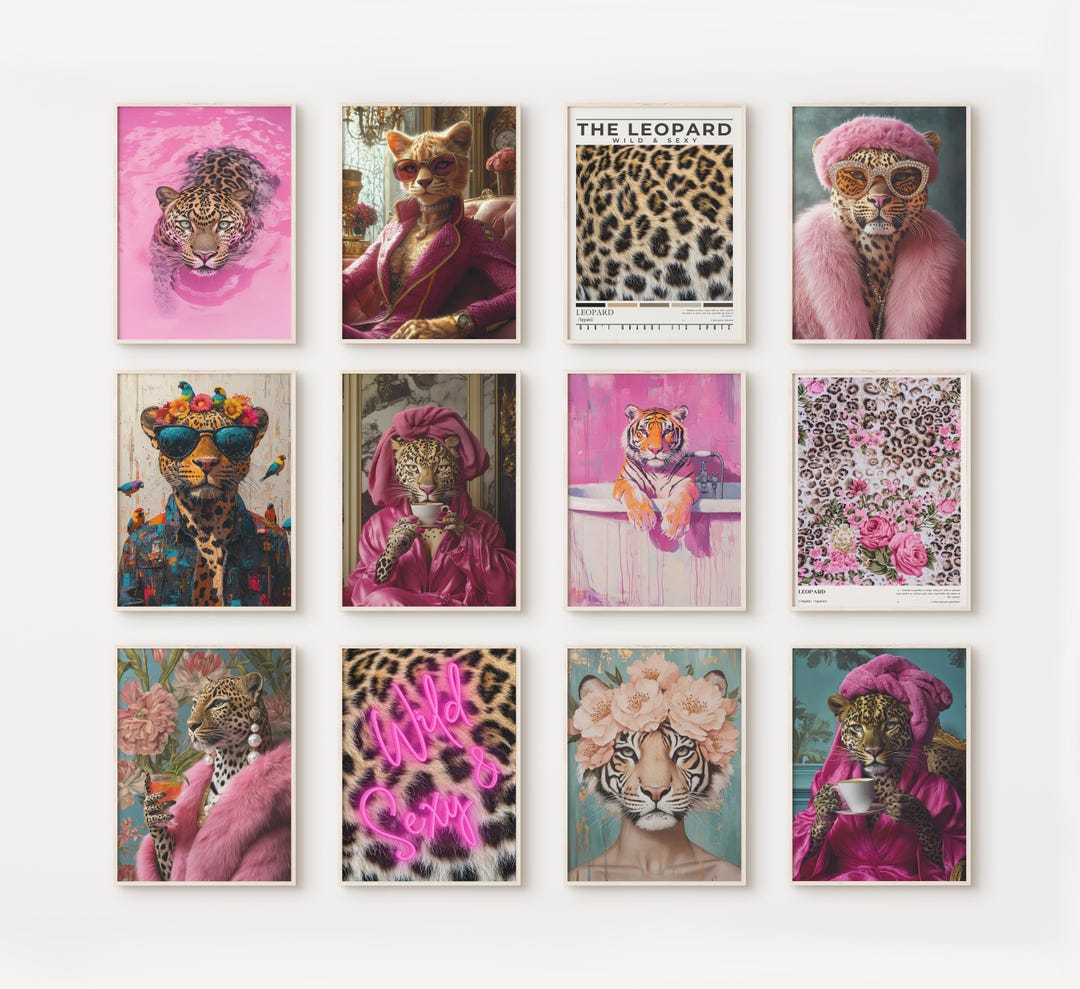 Pink Leopard Preppy Gallery Wall Art Prints, Set of 12 (digital ...