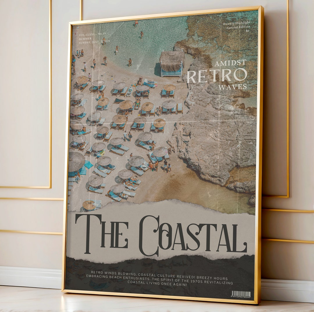 Retro Beach Magazine Cover Art Print: Coastal Dorm Decor (digital ...