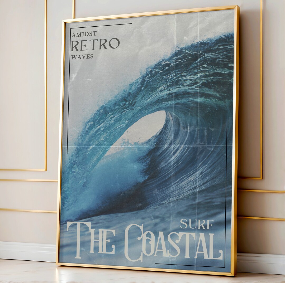 Retro Surf Print: Blue Ocean Wave Poster (digital Download) - Etsy
