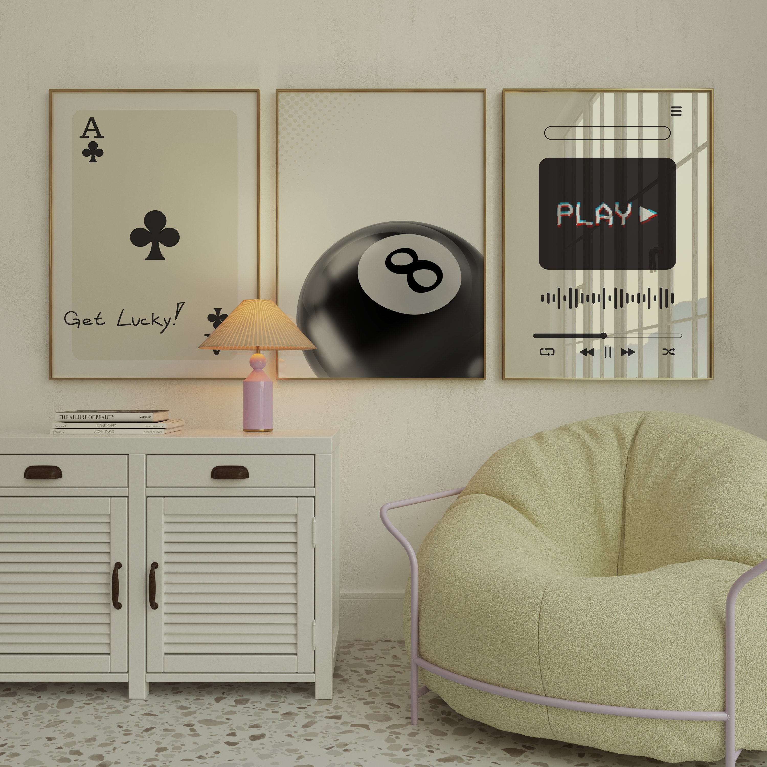 Retro Eight Ball Ace Card Print, Modern Apartment Decor (digital ...