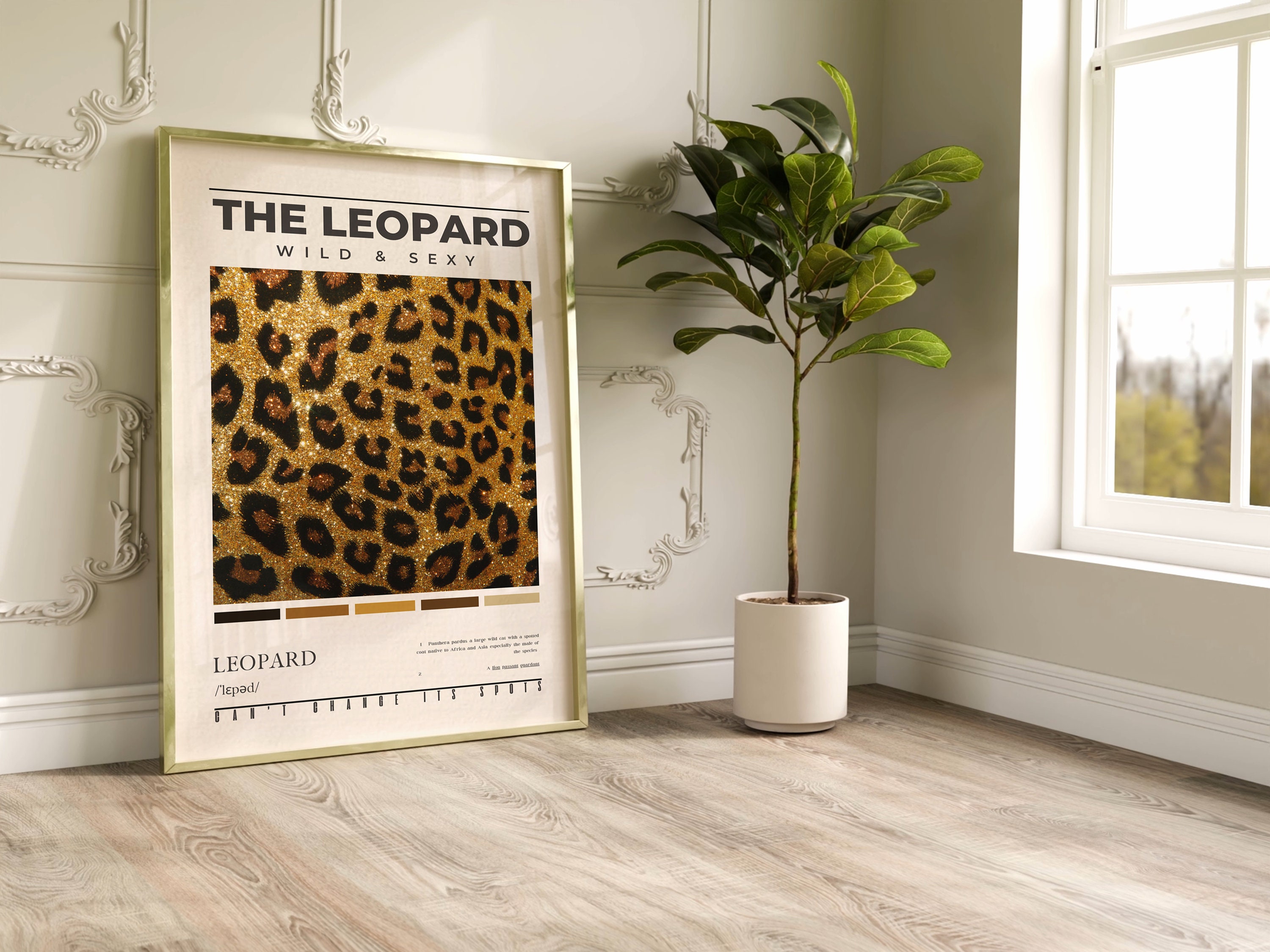 Leopard Wall Art, Shiny Leopard Pattern Print, Preppy Typography Above ...