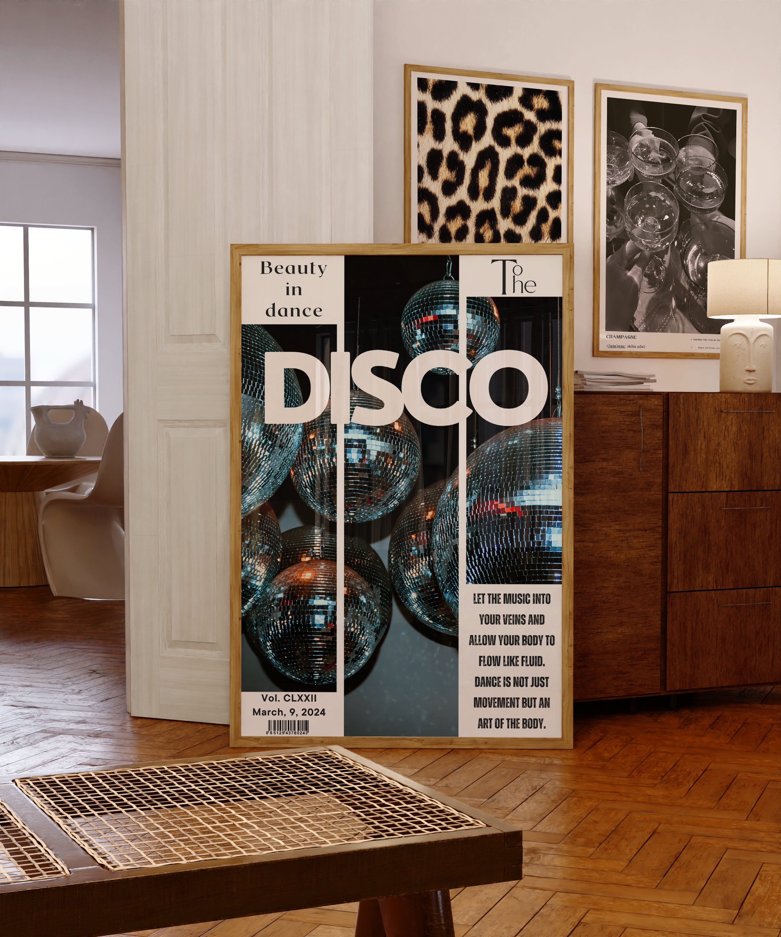 Disco Ball Print, Disco Magazine Cover Wall Art, Disco Poster, Bar Cart ...