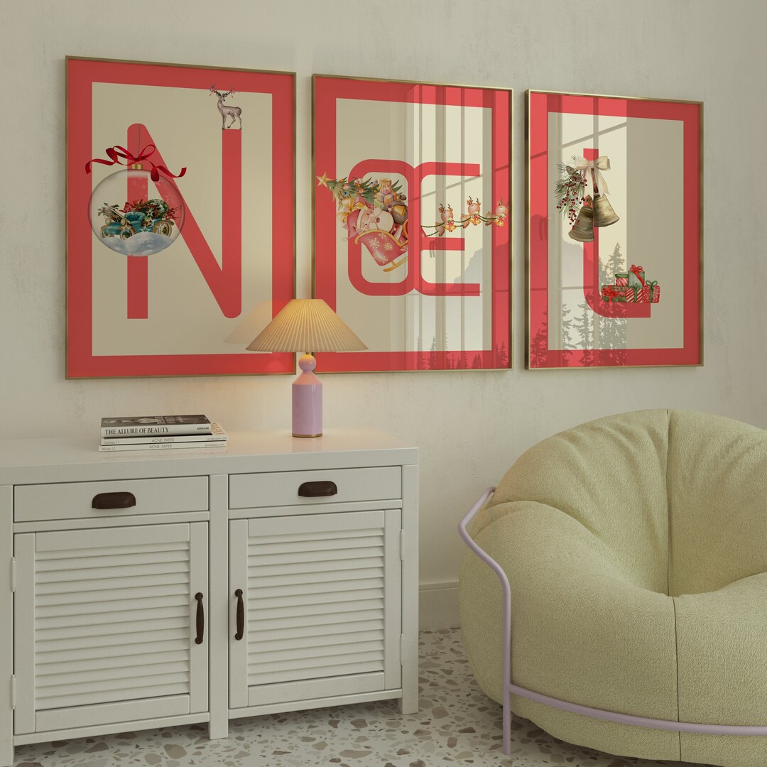 Red Christmas Poster Set: Modern Holiday Wall Art (digital Download ...