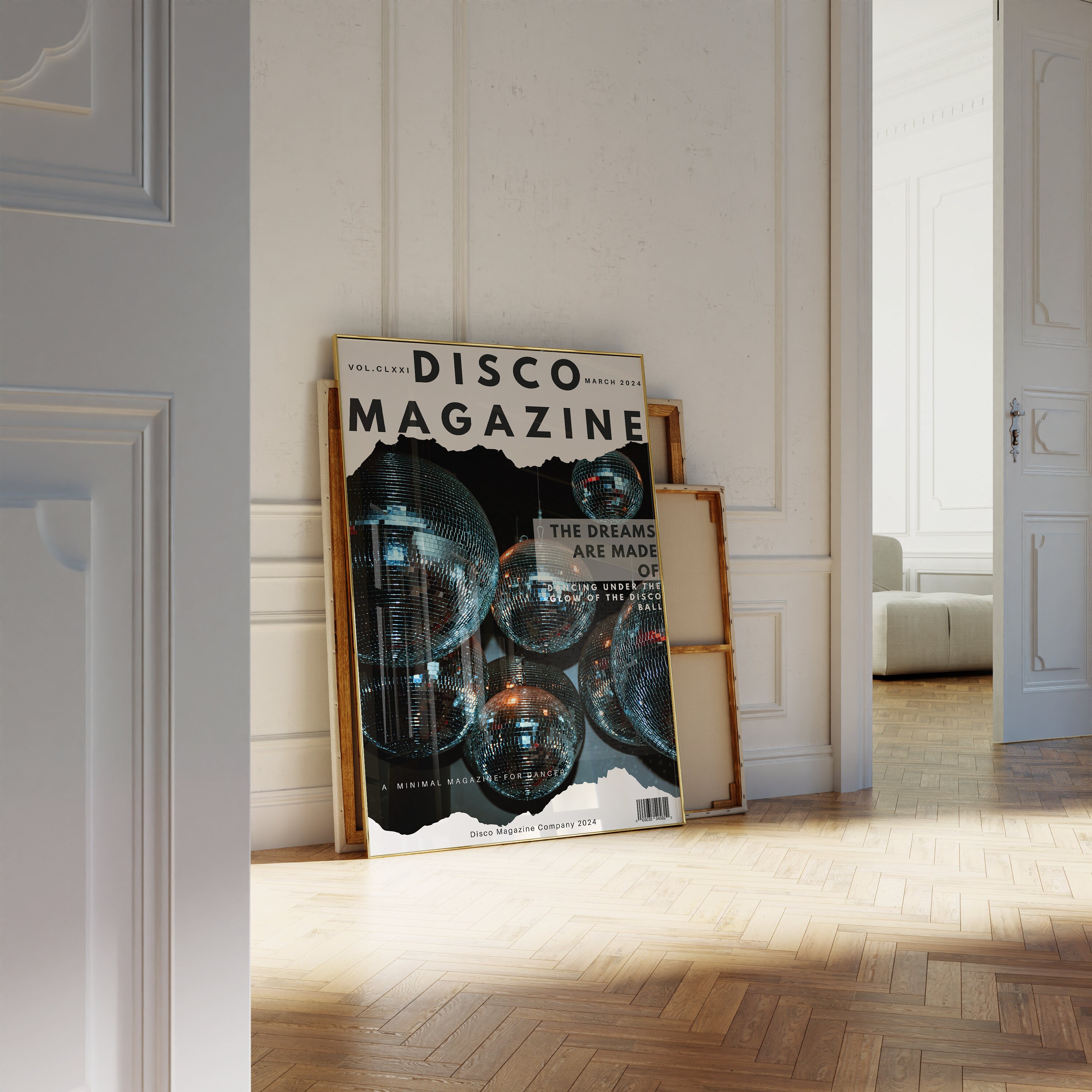 Disco Magazine Cover Wall Art, Disco Ball Print, Black and White Bar ...
