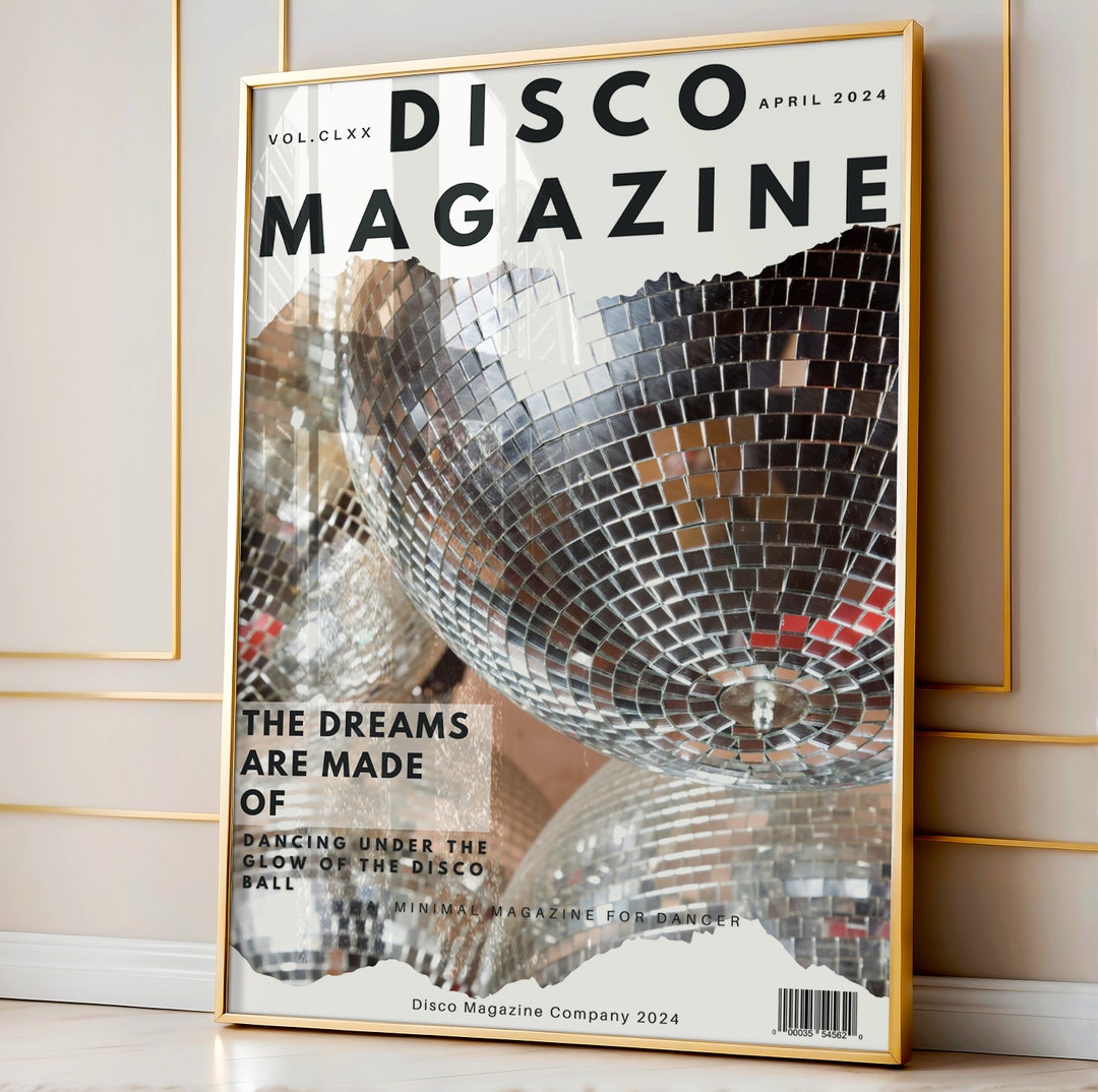 Disco Ball Print, Disco Magazine Cover Wall Art, Disco Poster, Bar Cart ...