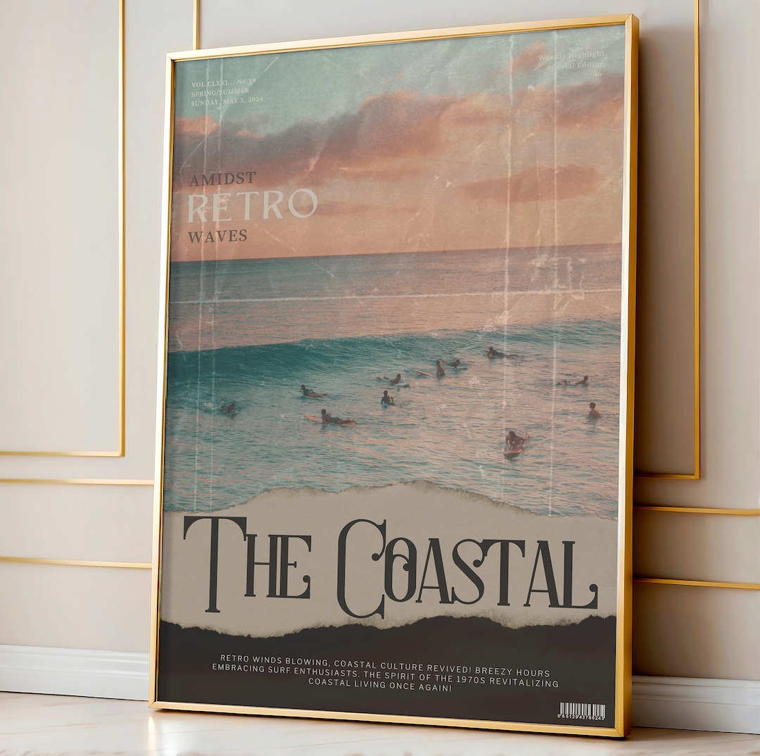 Retro Coastal Life Surf Magazine Print Coastal Surf up Wall Art, Ocean ...
