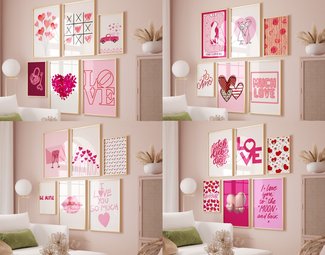 Valentines Day Love Quote Print Set: Pink & Red Gallery Wall (digital ...