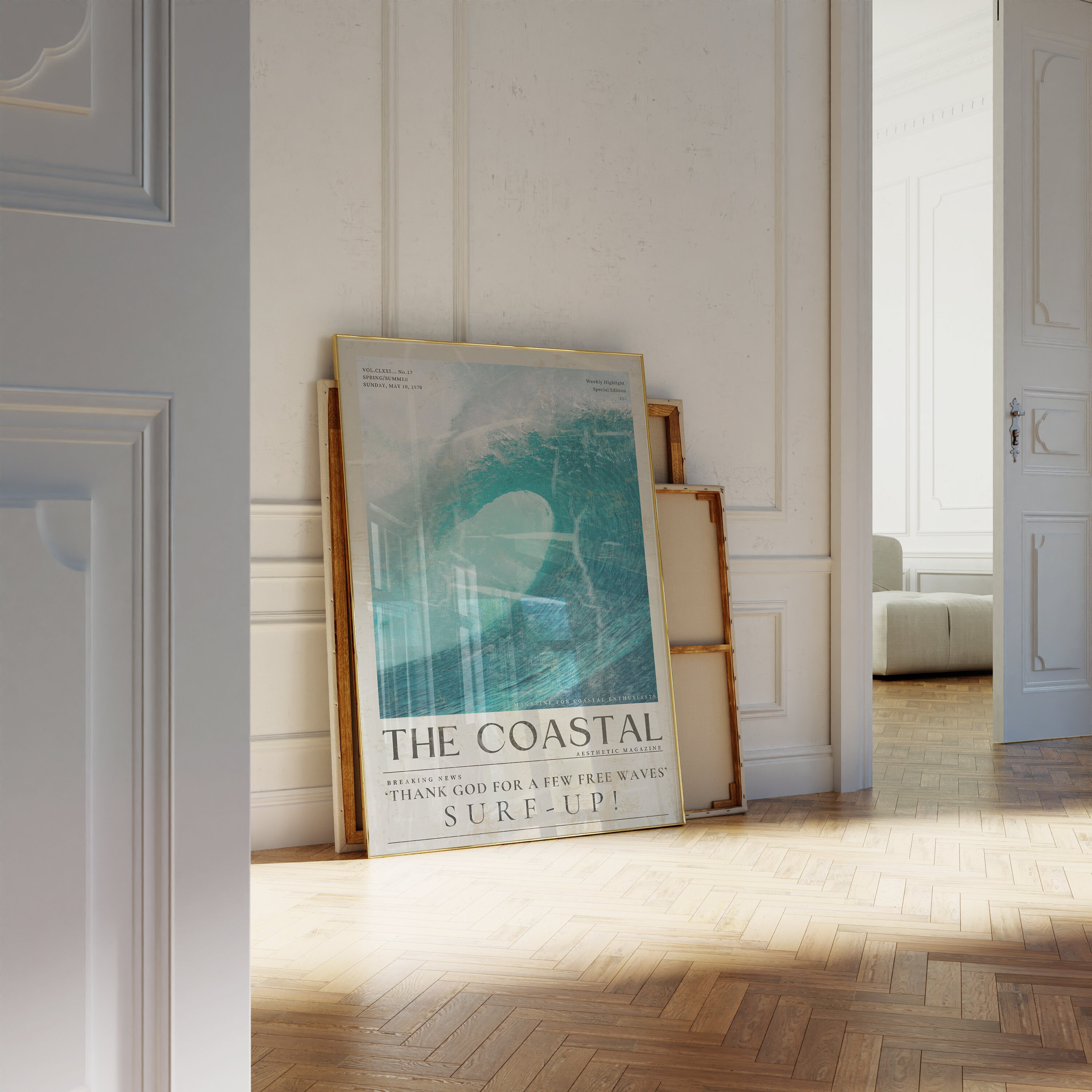 Blue Coastal Life Surf up Vintage Newspaper Print, 70's Surf Wall Art ...