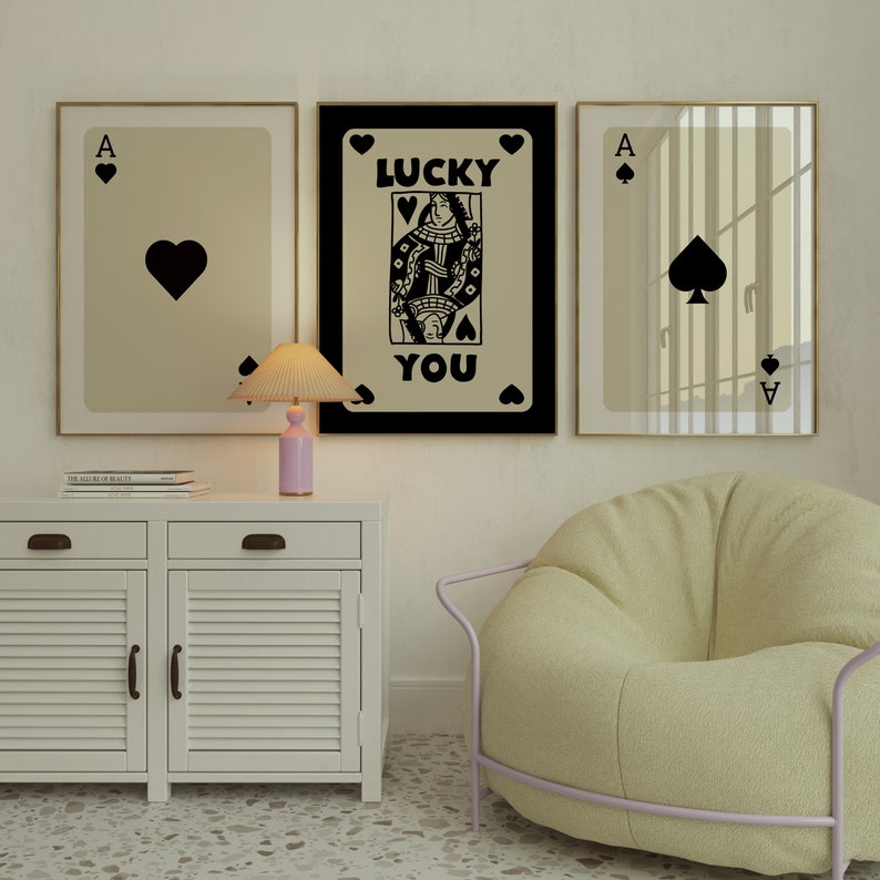 Trendy Retro Black and Beige Lucky You Queen of Hearts and Ace of ...