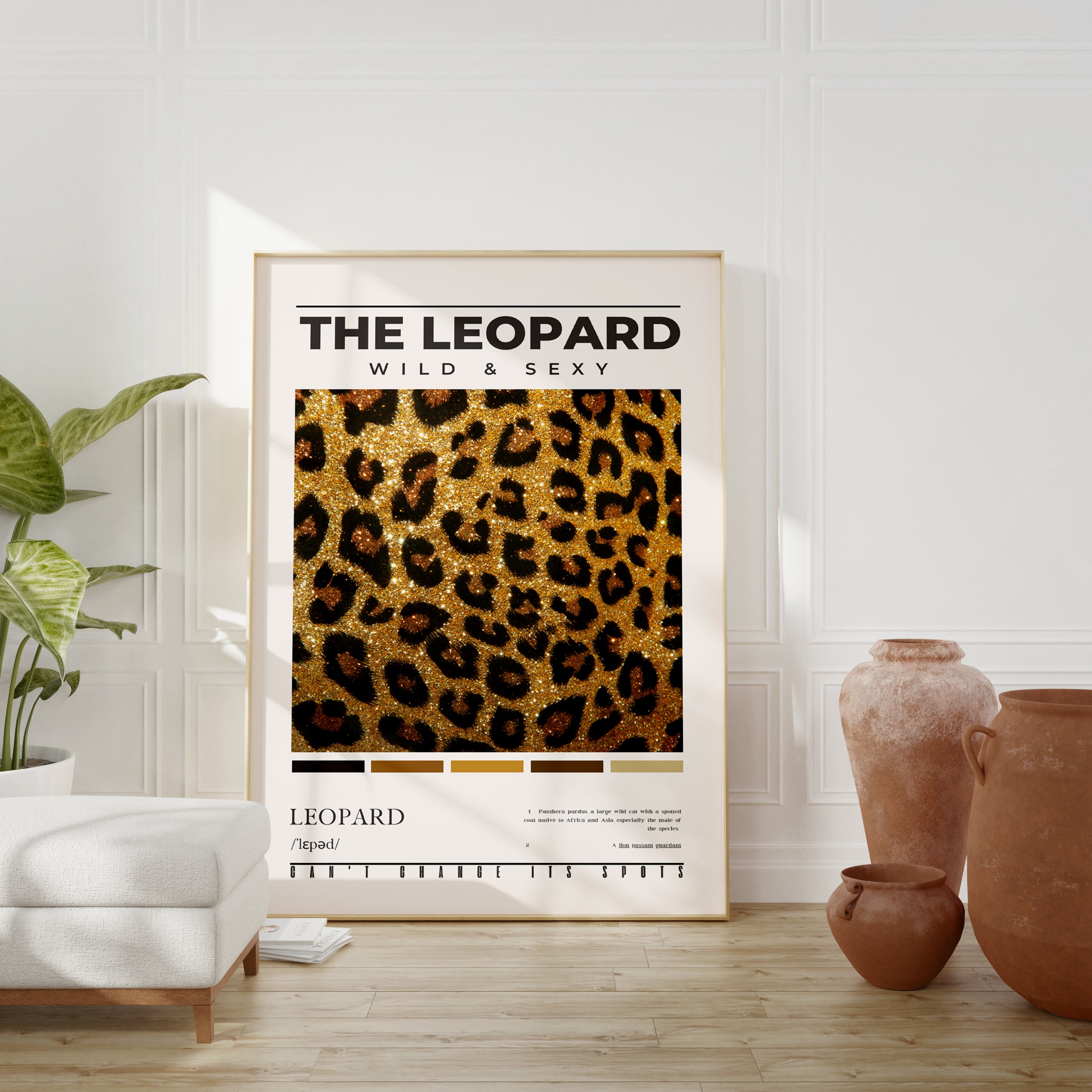 Leopard Wall Art, Shiny Leopard Pattern Print, Preppy Typography Above ...