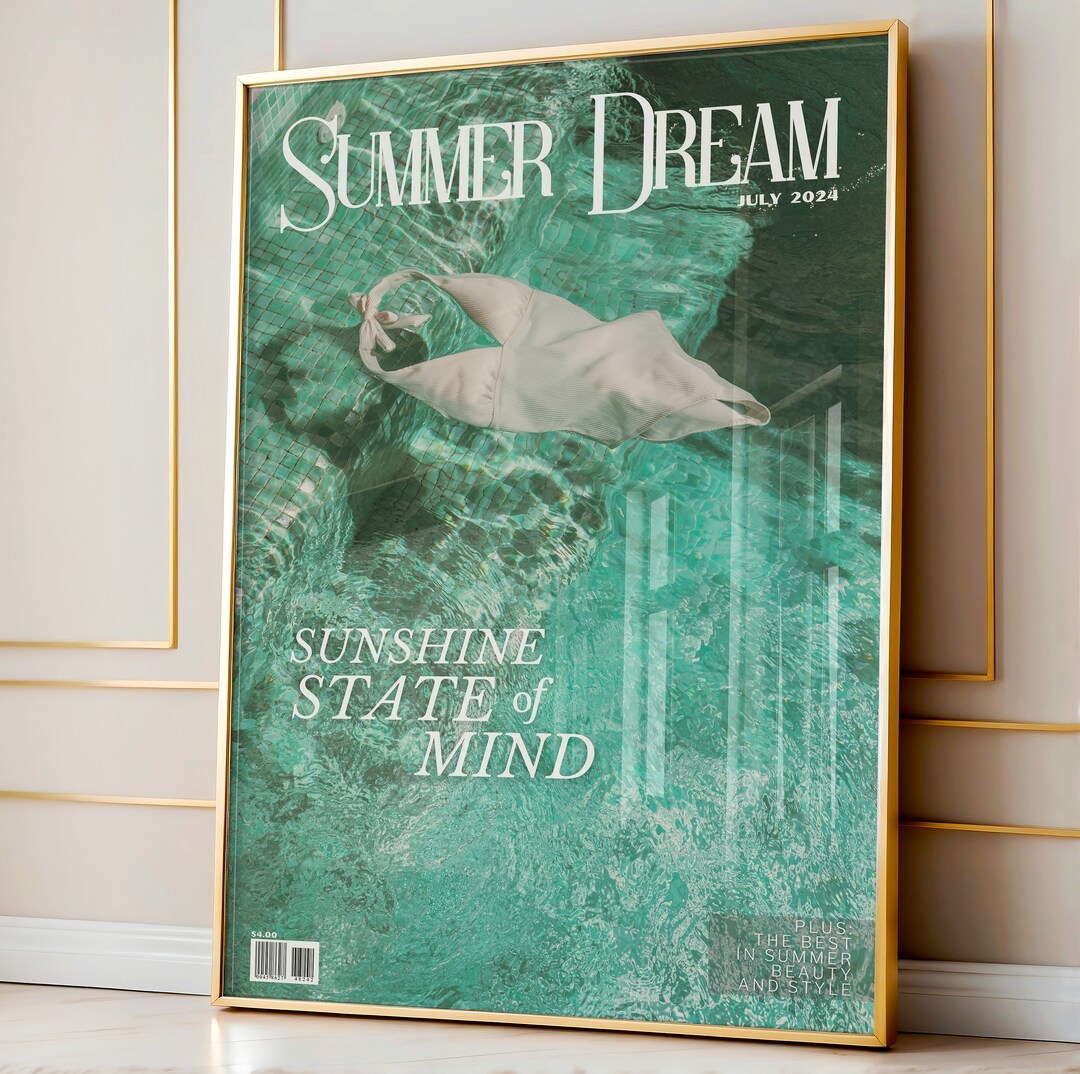 Summer Wall Art, Summer Magazine Cover Print, Pool Bikini Poster, Dorm ...