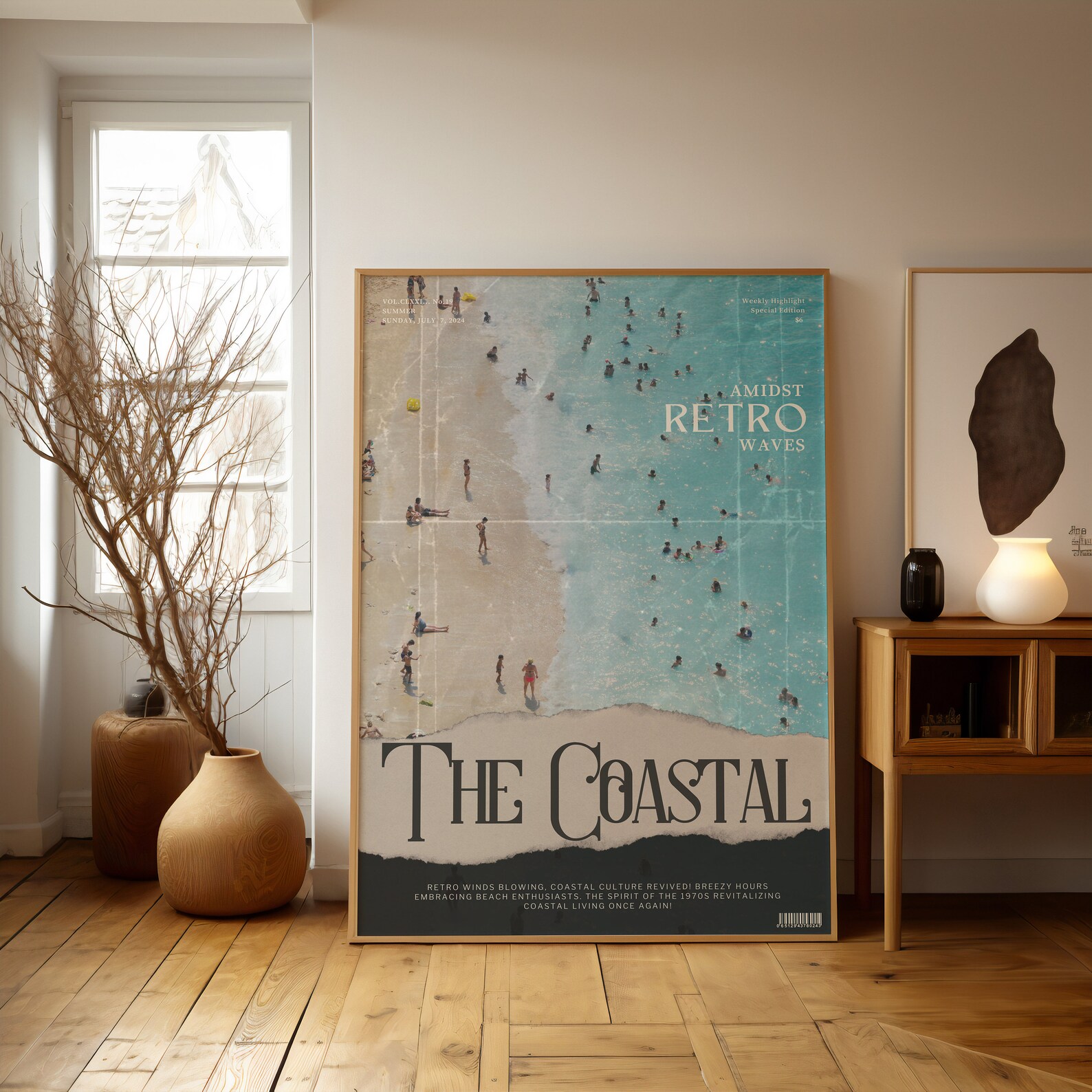 Retro Beach Magazine Cover Art Print: Blue Coastal Wall Decor (digital ...