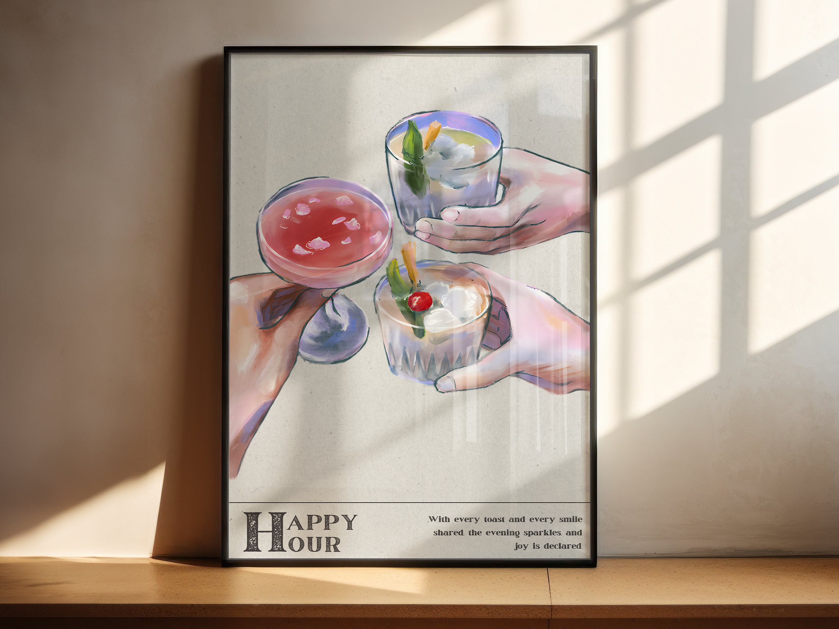 Cocktail Illustration Print, Happy Hour Definition Poster, Bar Cart ...