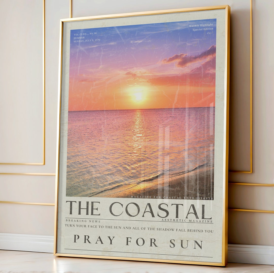 Coastal Sunset Newspaper Print: Beachy Summer Wall Art (digital ...