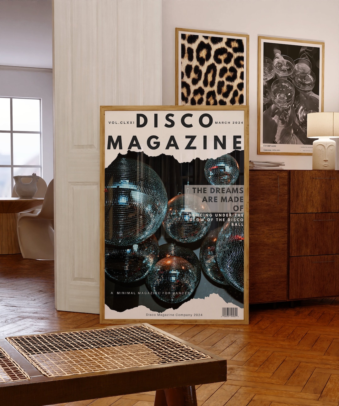 Disco Magazine Cover Wall Art, Disco Ball Print, Black and White Bar ...