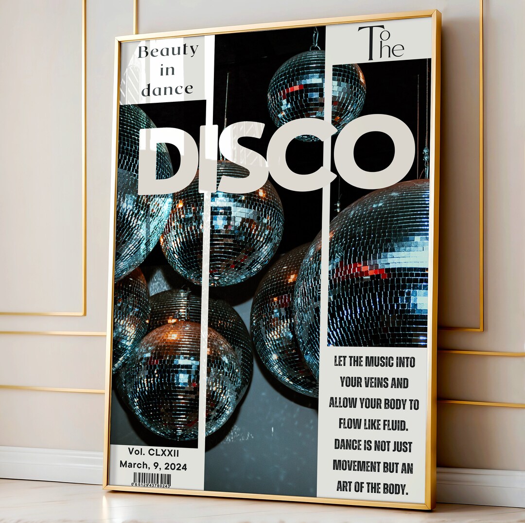 Disco Ball Print, Disco Magazine Cover Wall Art, Disco Poster, Bar Cart ...