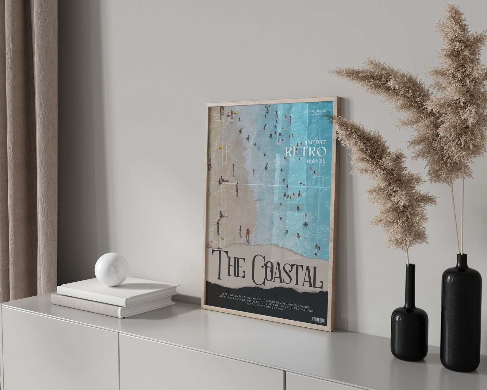 Retro Beach Magazine Cover Art Print: Blue Coastal Wall Decor (digital ...