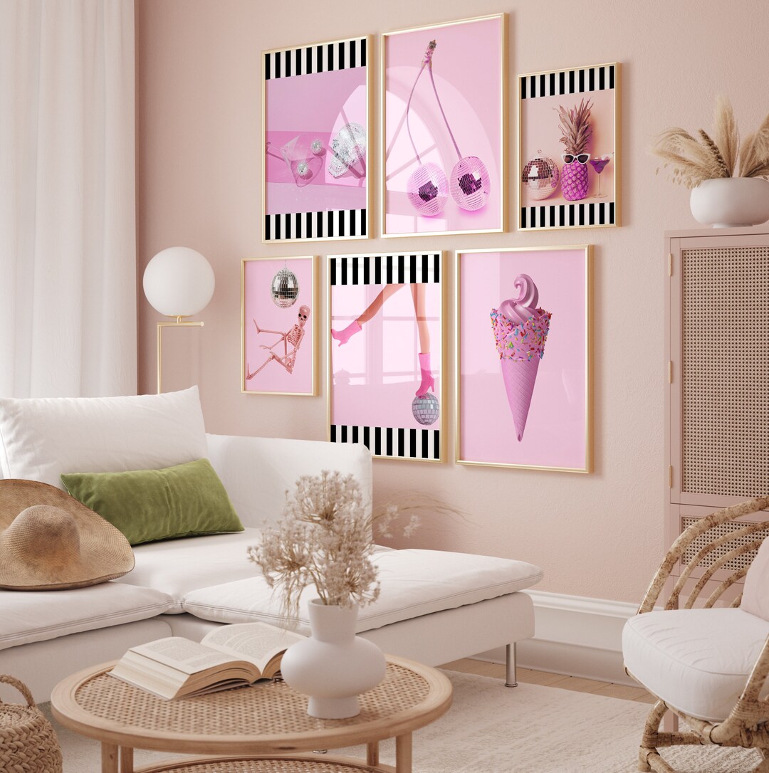Pink Retro Wall Art, Pink Trendy Wall Art, Preppy Pink Aesthetic Girly ...