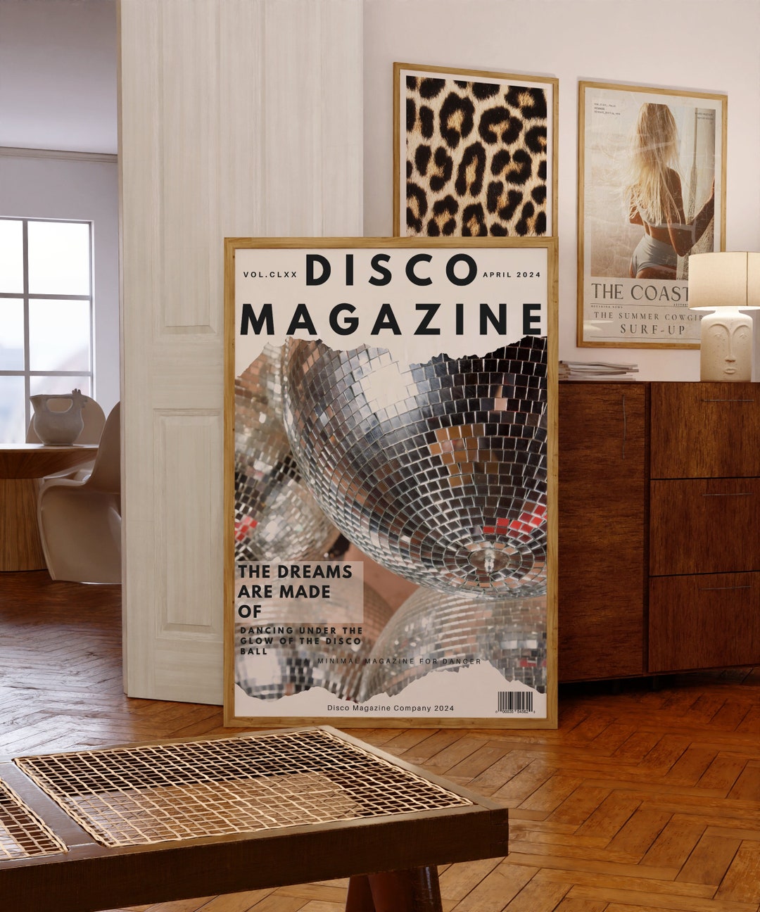 Disco Magazine Cover Wall Art, Disco Ball Print, Trendy Bar Cart Art ...
