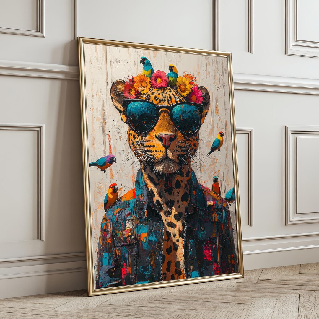Floral Leopard Art Print: Dopamine Decor (digital Download) - Etsy